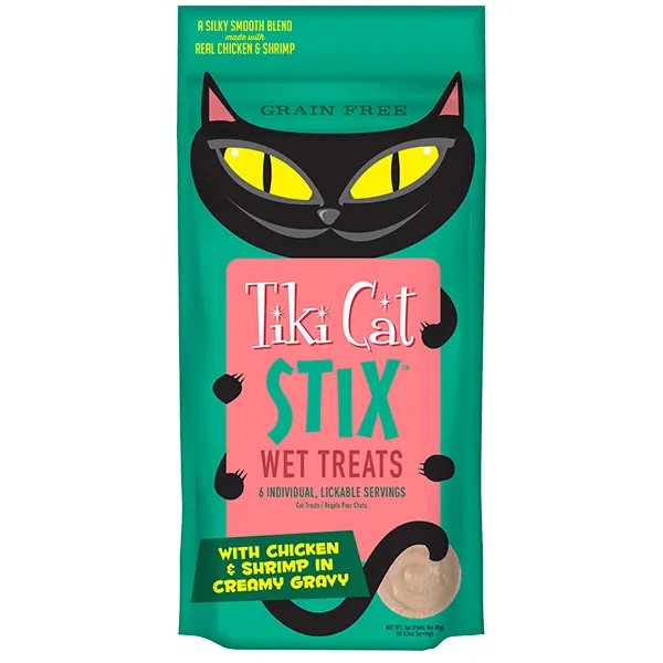 TIKI CAT STIX TREATS CHICKEN SHRIMPS MOUSSE X 6 STICKS – Gatuario
